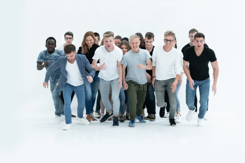 In Full Growth. Smiling Young People Quickly Run Forward Stock Image ...