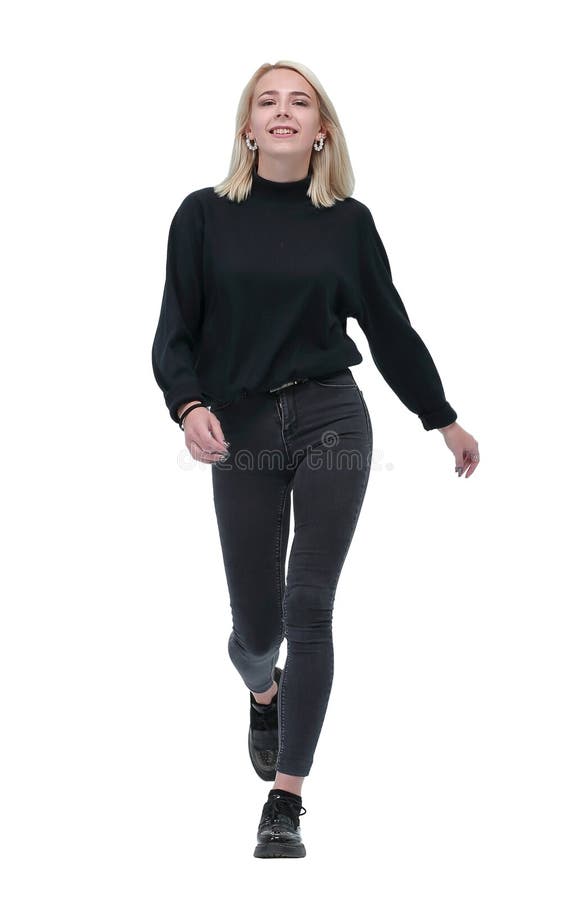 In Full Growth. Stylish Young Woman Confidently Moving Forward Stock ...