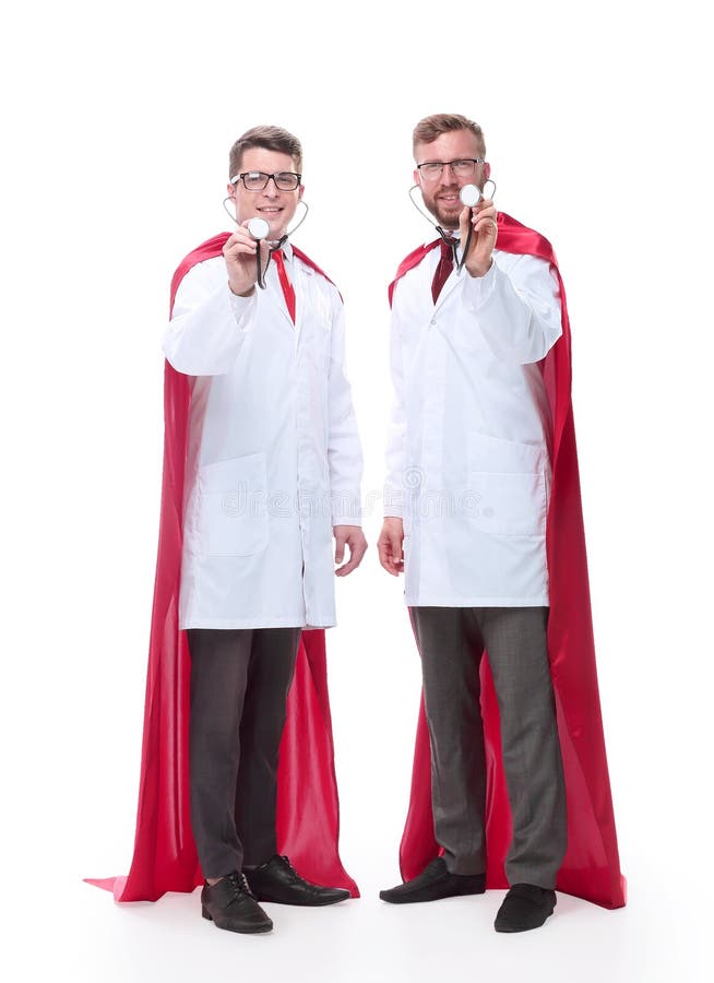 In Full Growth. Super Doctors Showing Their Stethoscopes Stock Photo ...