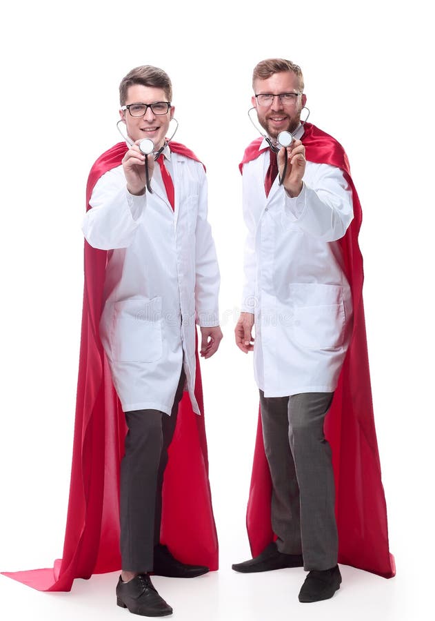 In Full Growth. Super Doctors Showing Their Stethoscopes Stock Photo ...