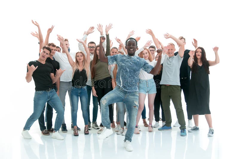 In Full Growth. a Triumphant Team of Diverse Young People Stock Photo ...