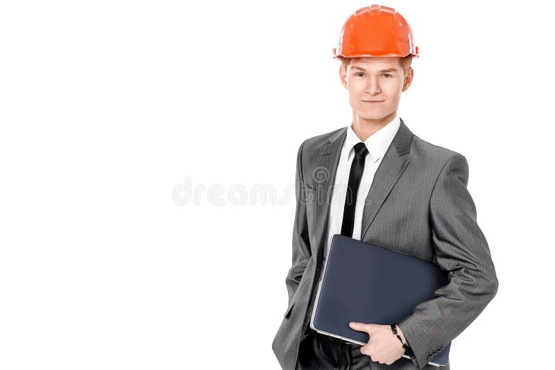 In Full Growth.young Engineer Architect with Laptop Stock Image - Image ...