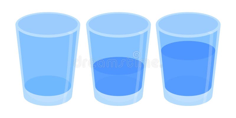 Full, Half and Empty Glass of Water Illustration Icon Set. Water Drink ...