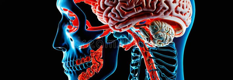 Full Human Brain and Spine Diagram Stock Illustration - Illustration of ...