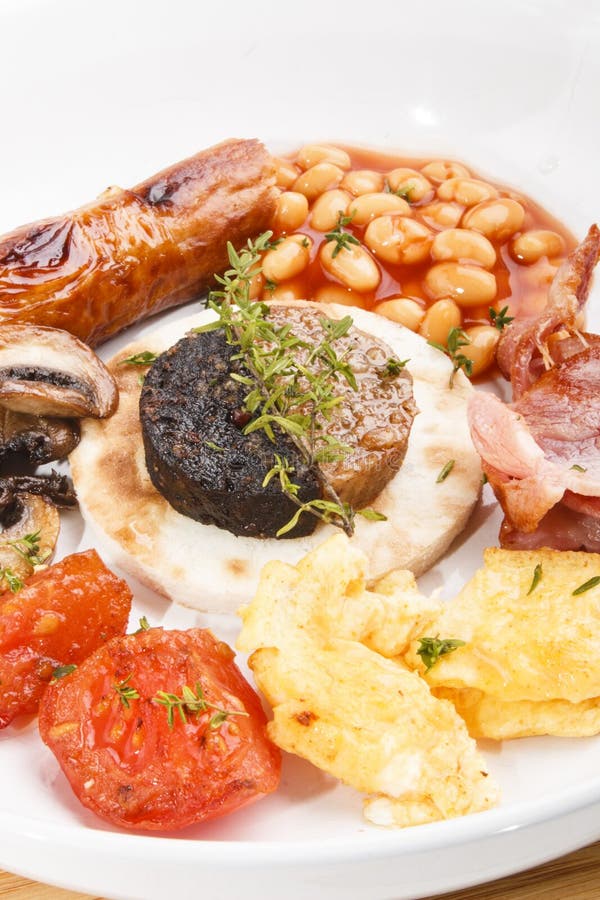 Full Irish Breakfast on a White Plate Stock Photo - Image of cooked ...