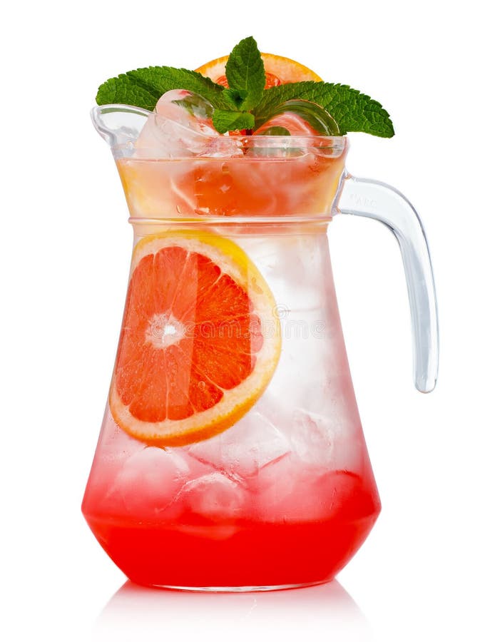 Full Jug of Fresh Nonalcoholic Cocktail with Grapefruit and Green Mint ...