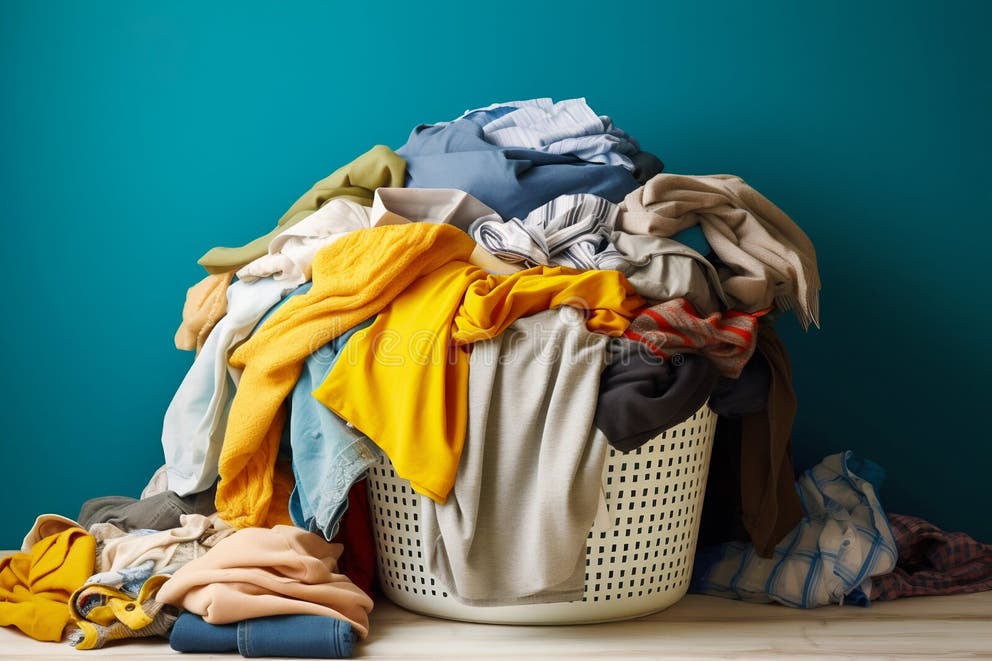 Full Laundry Basket Close-up on Solid Background. Generative AI Stock ...