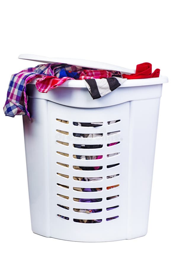 Full Laundry Basket Isolated on White Stock Photo - Image of container ...
