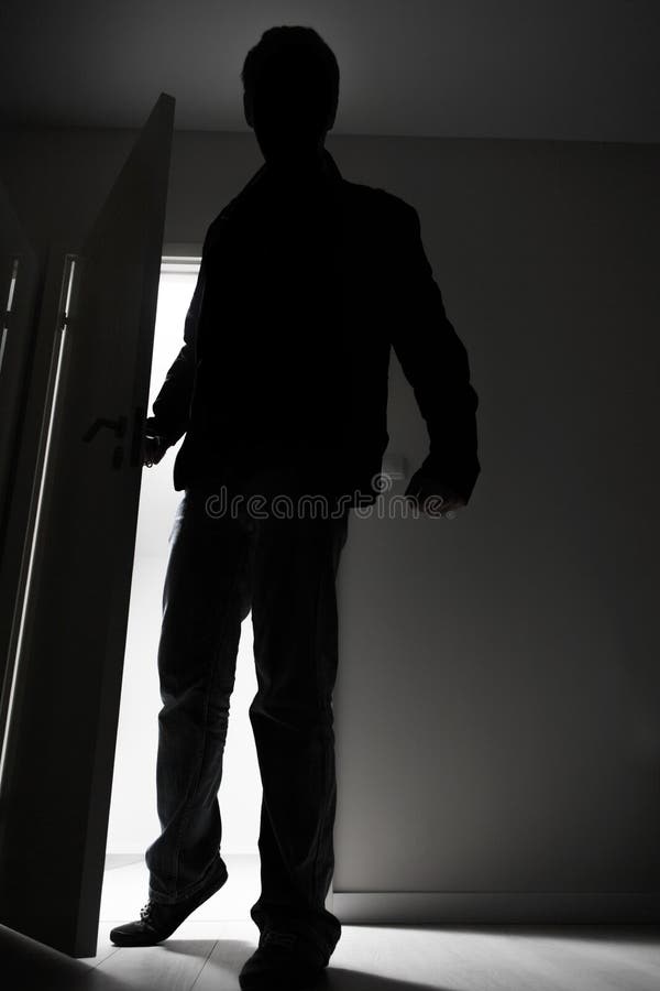 Burglar Breaking in To Home at Night through Back Stock Image - Image ...