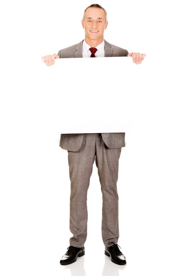 Full Length Businessman Holding Empty Banner Stock Photo - Image of ...