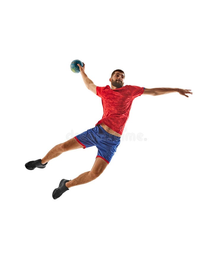 Full-length Dynamic Image of Competitive Young Man, Handball Player in ...