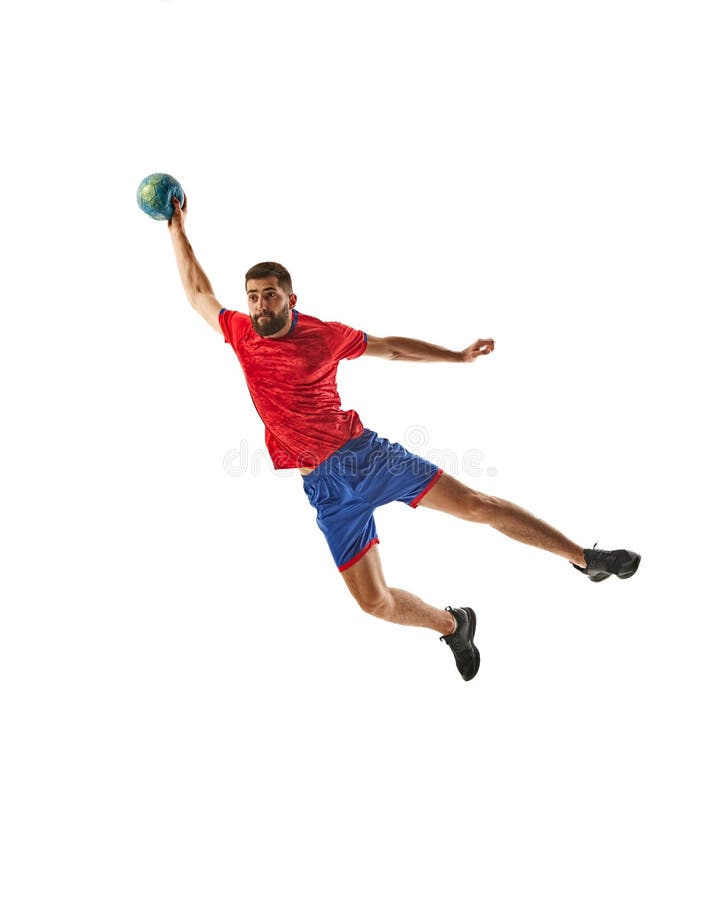 Full-length Dynamic Image of Competitive Young Man, Handball Player in ...