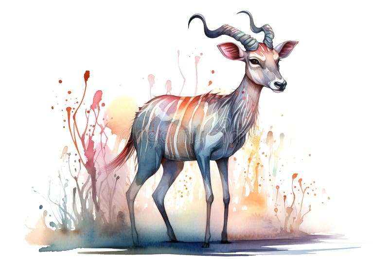 Full Length Greater Kudu in Watercolor Stock Illustration ...