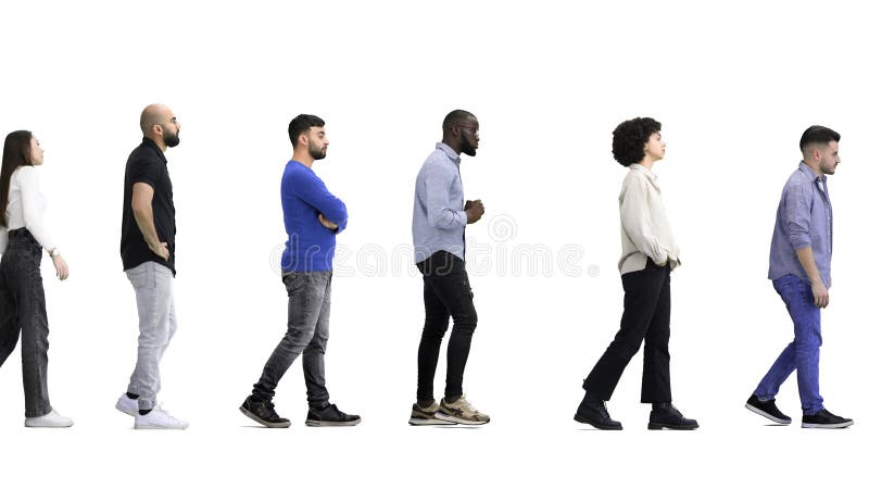 A Full-length Group of People on a Green Background are Standing in ...