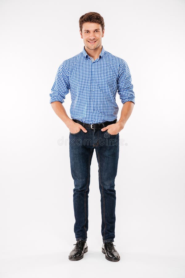 Full Length of Handsome Smiling Young Man Standing Stock Photo - Image ...