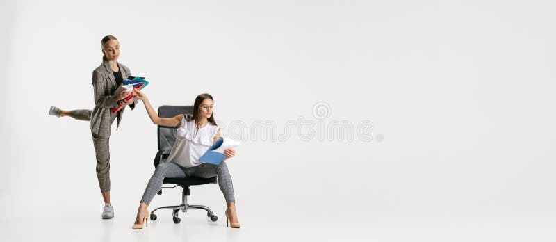 Full-length Image of Two Female Workers Isolated Over White Background ...