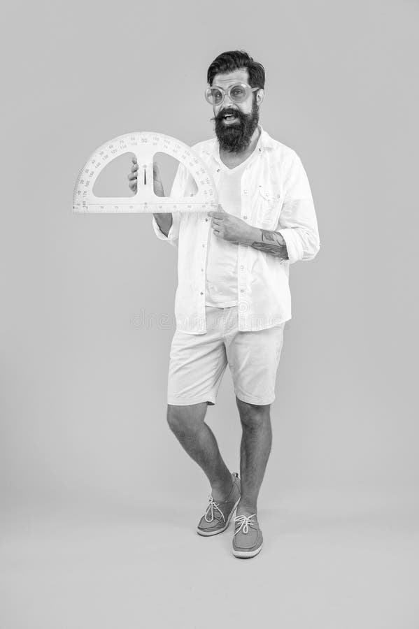 Full Length Man Hold Geometry Protractor Studio Stock Photos - Free ...