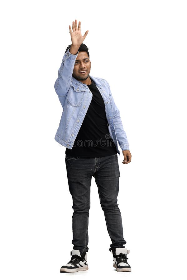 A Full-length Man on a White Background Waves Hello Stock Image - Image ...
