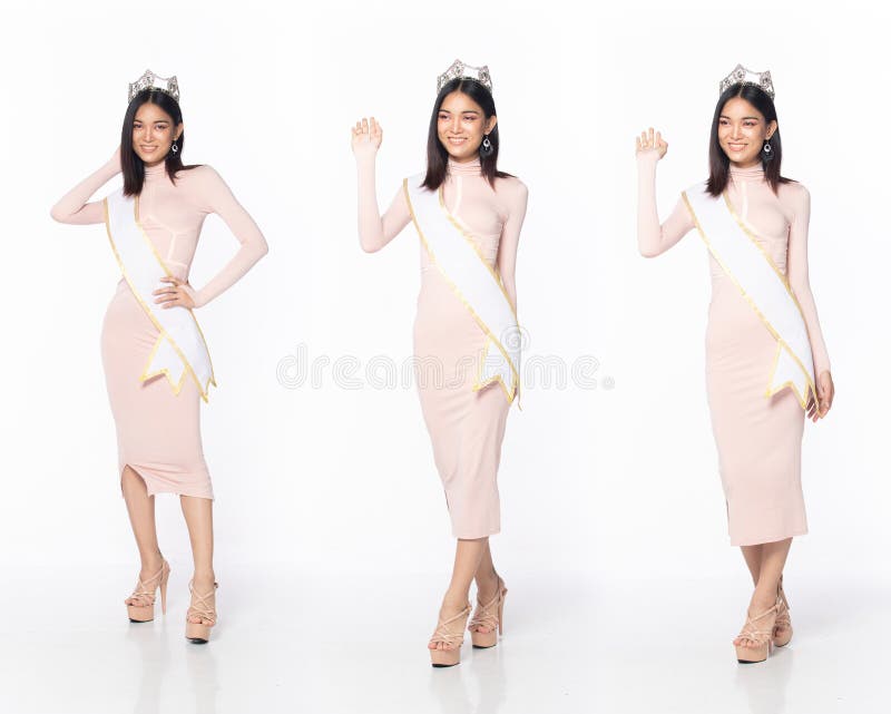 Full Length Of Miss Beauty Pageant Contest Wear Pastel Pink Evening