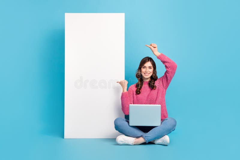 Full Length Photo of Girl Java Coder Wear Pink Knit Sweater Website ...