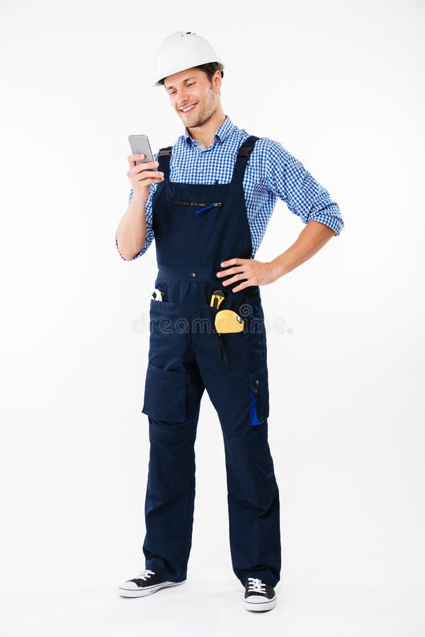 Builder Using Consruction Level and Standing N the Ladder Stock Image ...