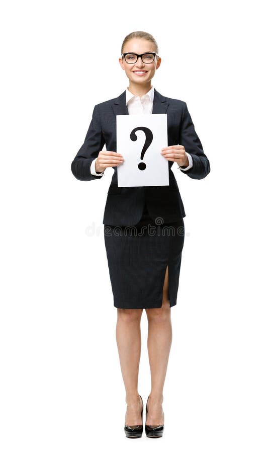 Full-length Portrait of Business Woman with Question Mark Stock Photo ...