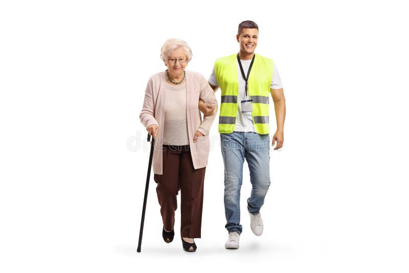Full Length Portrait of a Community Worker Helping an Elderly Lady ...