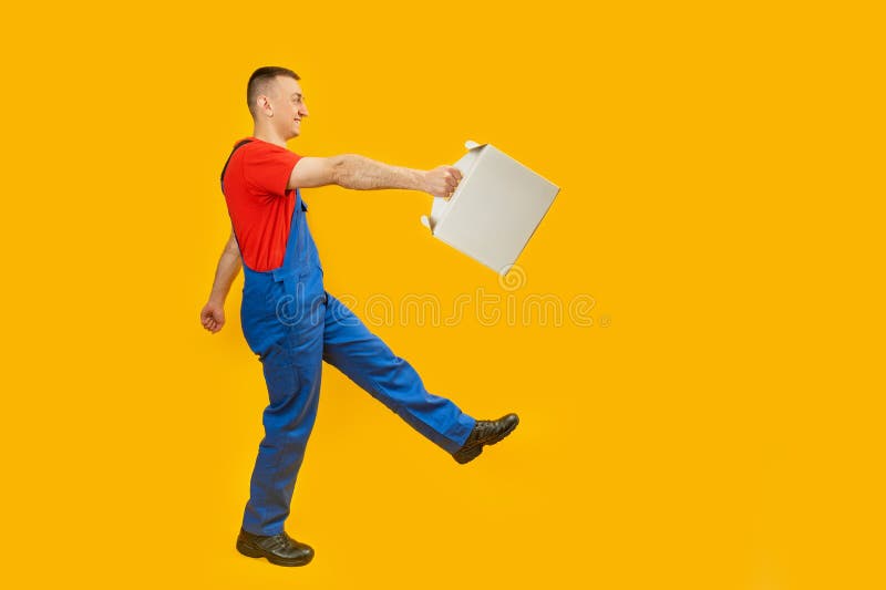 Full-length Portrait of Courier or Messenger in Blue Uniform Carrying ...
