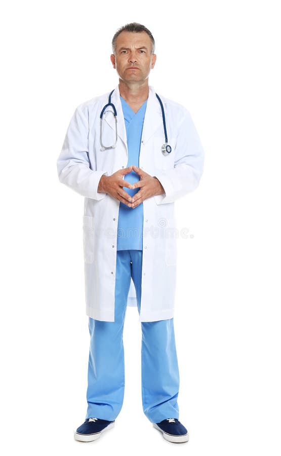 Full Length Portrait of Experienced Doctor in Uniform on White ... Full Length Portrait of Experienced Doctor in Uniform on White ...