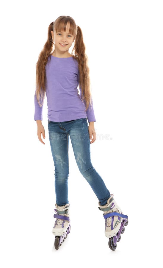 Little Girl with Inline Roller Skates Stock Photo - Image of background ...
