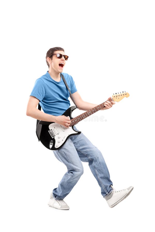 Full Length Portrait of a Guy Playing on an Electric Guitar Stock Photo ...