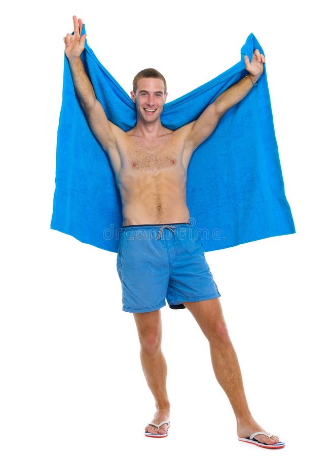 Full Length Portrait of Happy Young Man with Towel Stock Image - Image ...