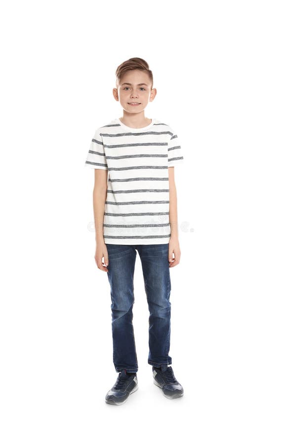 Full Length Portrait of Little Boy on White Stock Image - Image of ...
