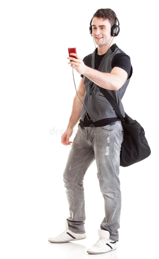 Full Length Portrait School Boy Phone Isolated Stock Photo - Image of ...