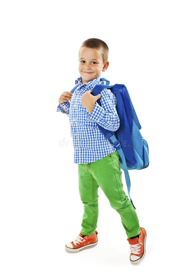 Full Length Portrait of a Smiling School Boy with Backpack Stock Photo ...