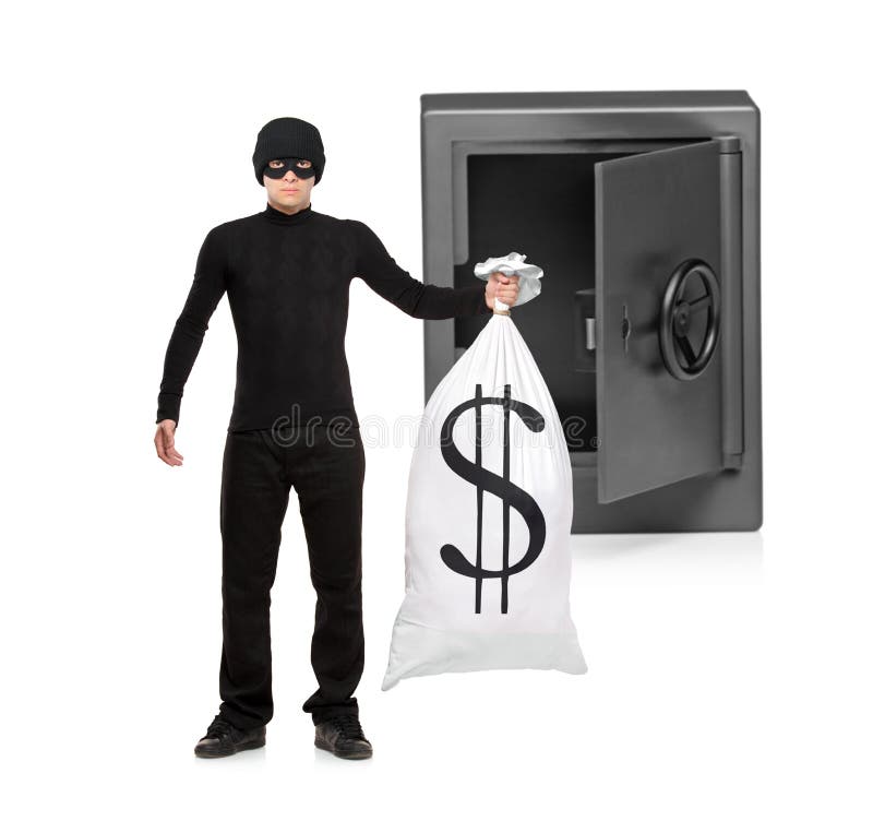 Thief Carrying A Bag And Running Away Stock Photo - Image of mask ...