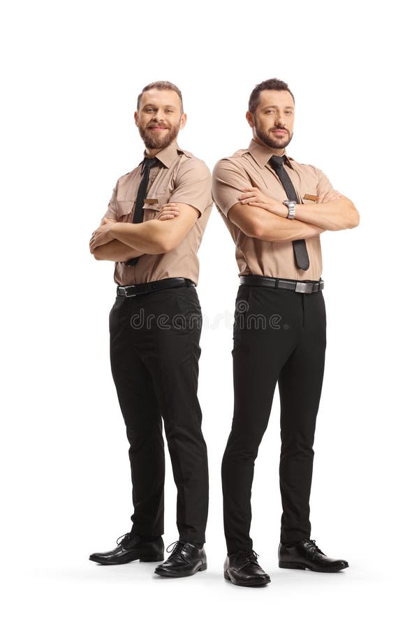 Full Length Portrait of Two Security Guards Posing with Crossed Arms ...