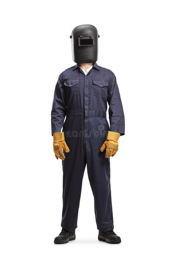 Full Length Portrait of a Welder in a Uniform and a Protective Mask ...