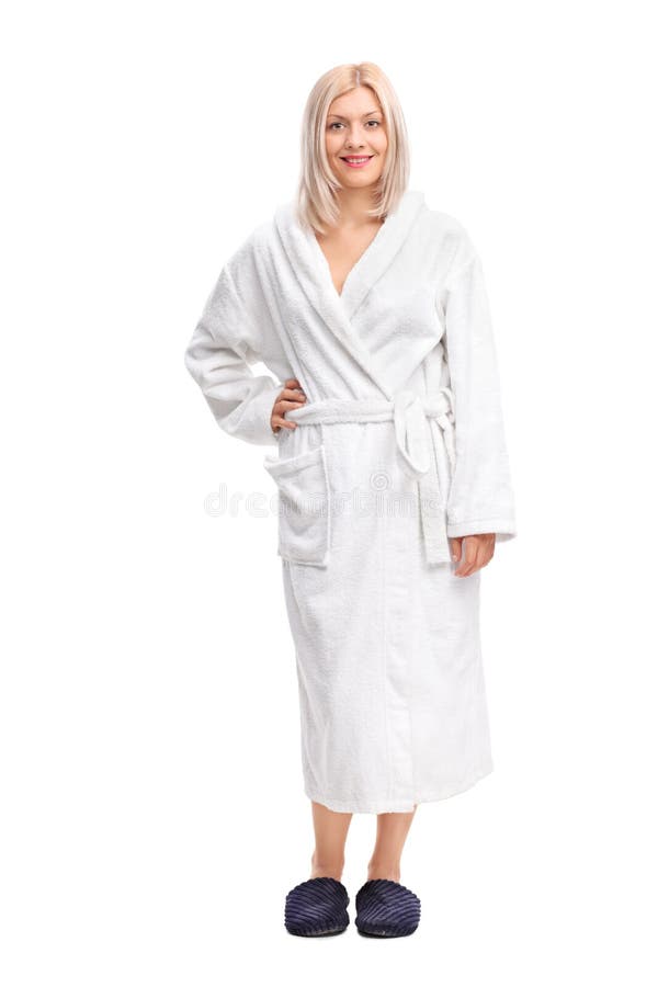 Full Length Portrait of a Young Blond Woman in a White Bathrobe Stock ... Full Length Portrait of a Young Blond Woman in a White Bathrobe Stock ...