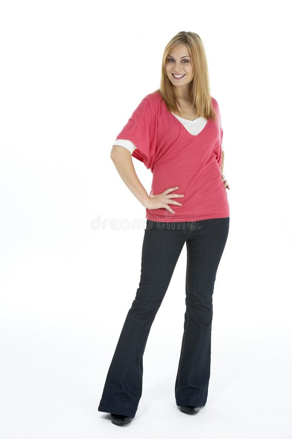 Full Length Portrait of Young Woman Stock Photo - Image of casual ...