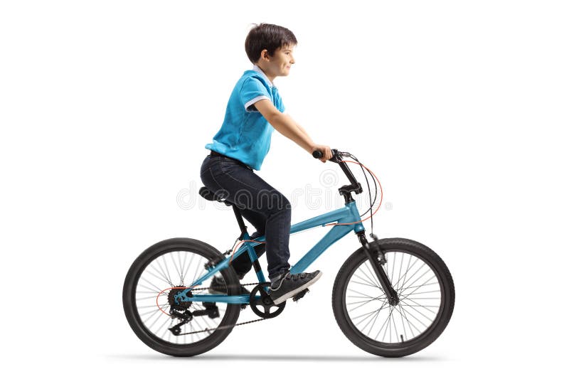 Full Length Profile Shot of a Boy Riding a Blue Bicycle Stock Image ...