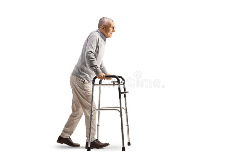 Full Length Profile Shot of an Elderly Man with a Walker Stock Image ...