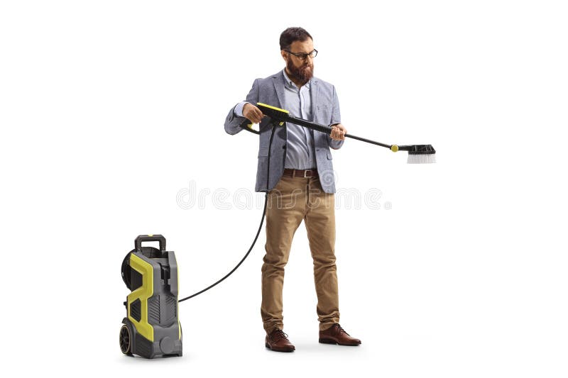 Full Length Profile Shot of a Bearded Man Pushing a Shopping Cart with ...