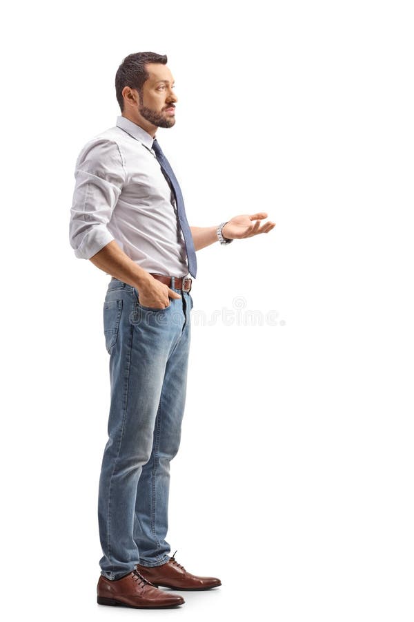 Full Length Profile Shot of a Professional Man Explaining with Hand ...