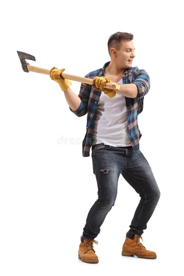A Young Lumberjack Holding A Firewoods Stock Image - Image of happy ...