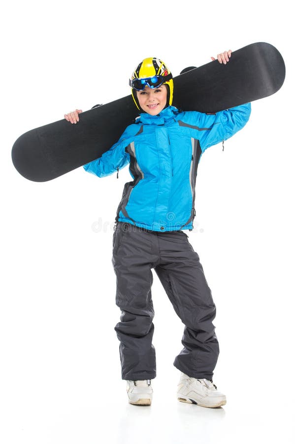 Full Length Shoot of Young Female Snowboarder. Stock Photo - Image of ...