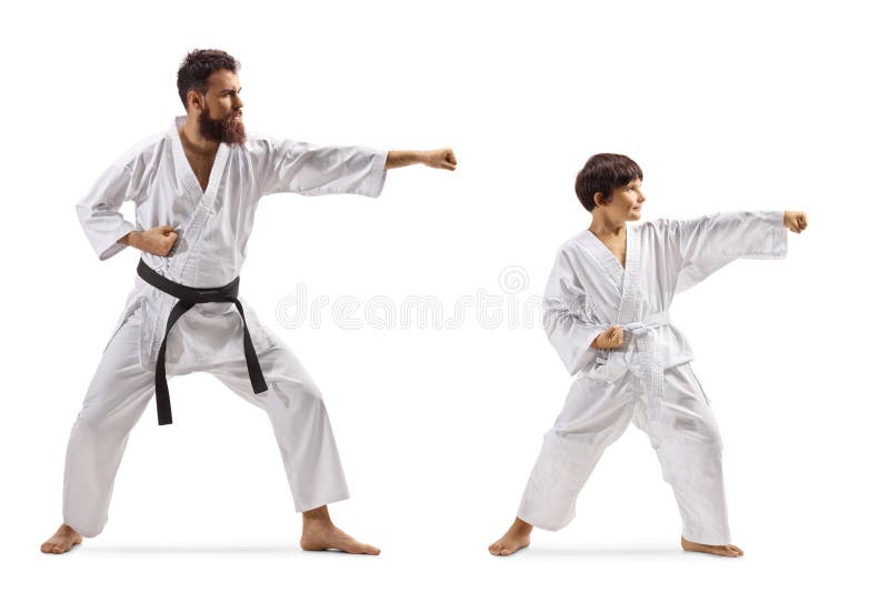 Boy and Man Practicing Karate Kata Stock Photo - Image of athlete ...