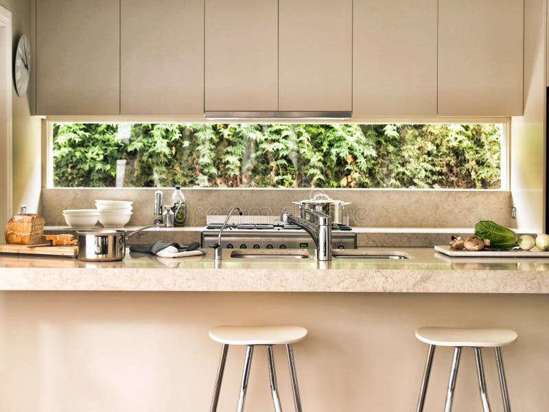 Full Length Shot of Domestic Kitchen at Home Stock Image - Image of ...