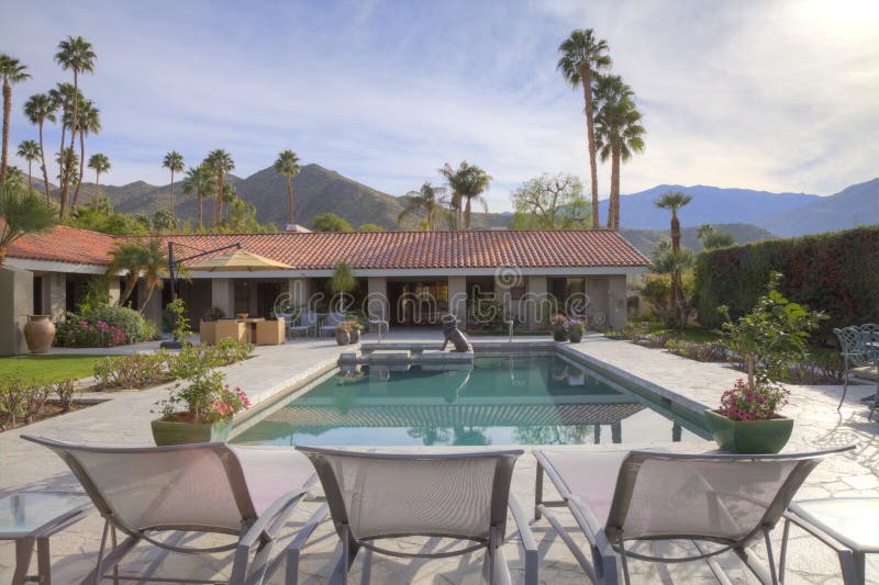 Full Length View of Pool in Luxury House Stock Image - Image of ...