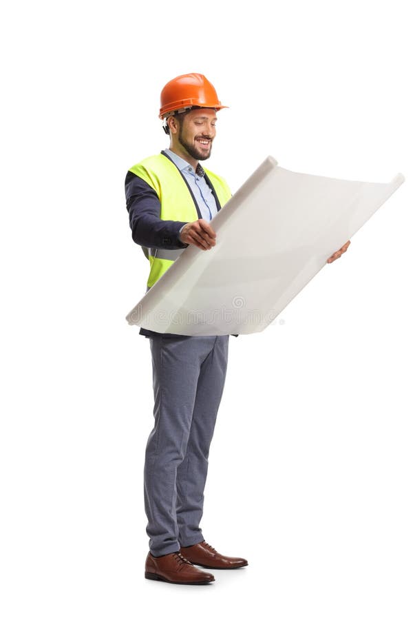 Site Engineer with a Vest and a Helmet Leaning on a Shovel Stock Photo ...